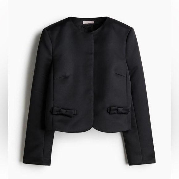 H&M | Jackets & Coats | Nwt Hm Elegant Black Womens Satin Blazer Withh ...